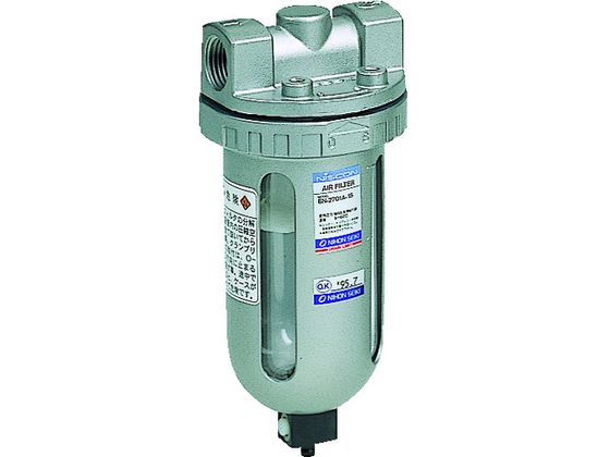 【仕様】●型番：BN-2701A-8●ろ過精度（μm）：40　●使用圧力（MPa）：0．05〜1　●処理空気流量（［［M3］］／min）：1．50　●接続口径：Rc1／4　●全長（mm）：176　●使用流体：空気●流体温度：5〜60℃　●ド...