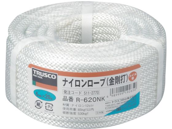 【商品説明】●合繊ロープの中で最も強度があり、摩擦にも強いです。●耐熱性にも優れています。●強度は3つ打に比べ30％程度低下しますが、しなやかで手ざわりが良く、キンク（ねじれ）しにくい扱いやすいロープです。【仕様】●型番：R-620NK●色...
