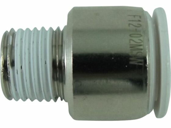 【仕様】●型番：F12-02MSW●接続口径：R1／4　●適合チューブ外径D（mm）：12　●使用圧力：1MPa（空気）、0．3MPa（水）　●使用流体：空気、水●流体温度：−5〜60℃（空気）、5〜40℃（水）●本体：黄銅＋ニッケルメッキ...