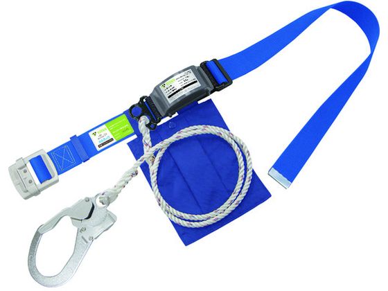 【商品説明】●シンプルなロープ式の軽量胴ベルトです。●第一種ショックアブソーバ付きです。【仕様】●型番：KLN50-SB●色：スカイブルー ●フック口開き（mm）：50 ●胴ベルト寸法（mm）：50×1200 ●最大使用可能質量：100kg...