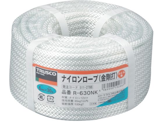 【商品説明】●合繊ロープの中で最も強度があり、摩擦にも強いです。●耐熱性にも優れています。●強度は3つ打に比べ30％程度低下しますが、しなやかで手ざわりが良く、キンク（ねじれ）しにくい扱いやすいロープです。【仕様】●型番：R-630NK●色...