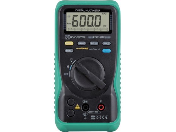 【仕様】●型番：KEW1012K●直流電圧（V）：600　●交流電圧（V）：600　●幅×奥行×高さ：82×50×161mm　●分解能：直流電圧：0．1mV、交流電圧：1mV　●最大表示（カウント）：6000　●電源：単3乾電池（R6P）×...