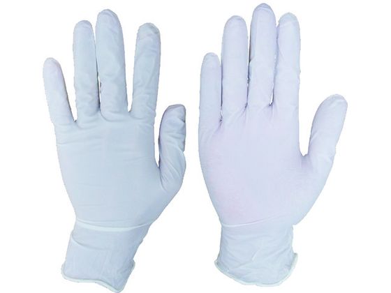 【商品説明】●耐油性、耐薬品に優れています。●突き刺し強度に優れています。【仕様】●型番：NBR0550PF-WBL●入数：100枚●色：ホワイト ●サイズ：L ●厚さ（mm）：0．12 ●全長（cm）：25．0 ●手のひら周り（cm）：2...