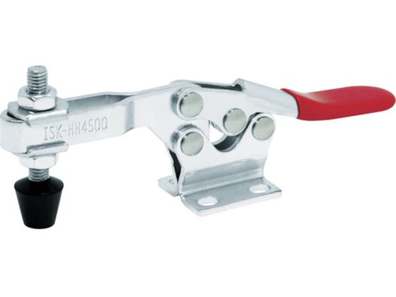 【仕様】●型番：ISK-HH4500●全長（mm）：174●締付力（kN）：2．27●付属ボルト径：M8×45●クランプアーム移動角度（°）：90●ハンドル操作角度（°）：65●下方押え型●水平ハンドル●フランジベース●スチール●ねじ先端ゴ...