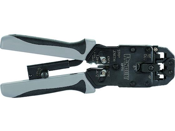 【商品説明】●Panduit社製RJ45モジュラプラグの他、標準のRJ11（4芯および6芯）の圧着成端が可能です。●ケーブルカッターおよびケーブル被覆ストリッパーの機能が付いています。（MPT5E）【仕様】●型番：MPT5E●適応モジュラー...