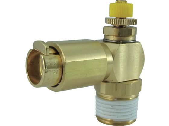 【商品説明】●耐久性に優れた金属タイプです。【仕様】●型番：C8-03SC-O●接続口径：R3／8　●適合チューブ外径D（mm）：8　●使用流体：空気●使用温度範囲：−5〜60℃（凍結なきこと）　●使用圧力：0．05〜0．7MPa　●メータ...