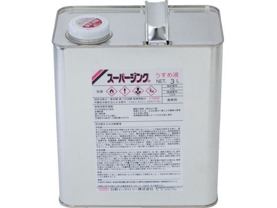 【商品説明】●ジンクZ96、スーパージンク、ラスタージンク、ガルバーコート、マザックスの専用シンナーです。【仕様】●型番：UE002●容量（L）：3 ●色：−●消防法：第4類 ●第2石油類●主成分：トルエン、キシレン、エチルベンゼン【備考】...