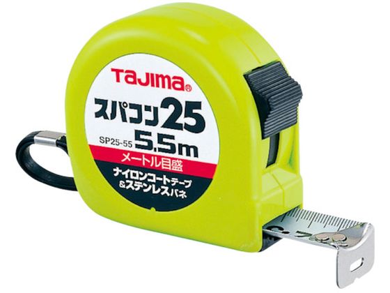 【仕様】●型番：SP2555BL●テープ長さ（m）：5．5　●テープ幅（mm）：25　●水平保持（m）：2．2　●ロック仕様●移動爪　●ロックタイプ　●JIS1級　●片面目盛　●455mmピッチ表示：あり　●減速ボタン：なし　●ショックアブ...
