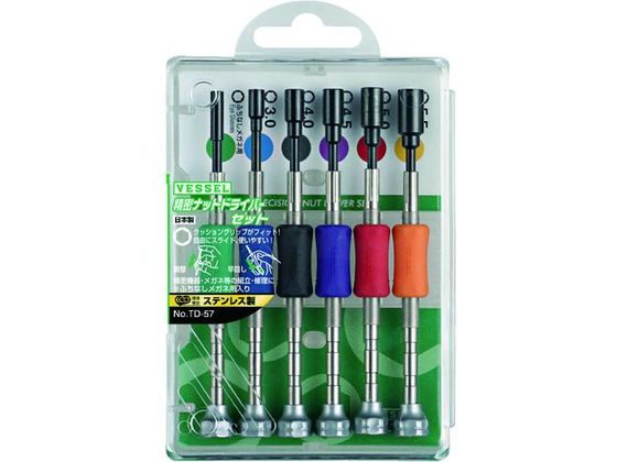 【仕様】●型番：TD-57●入数：6本●セット内容：H2．2、H3．0、H4．0、H4．5、H5．0、H5．5●セット内容（本）：6●ケースサイズ：86×140×20mm●軸：特殊鋼●グリップ：ステンレス鋼、ポリプロピレン●クッショングリッ...