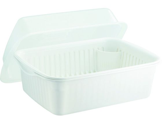 【仕様】●型番：430893●色：ホワイト　●幅（mm）：455　●奥行（mm）：335　●高さ（mm）：235　●フタ：付●耐熱温度（℃）：110℃　●水切り　●フード付●本体・カゴ：ポリプロピレン（PP）　●本体・カゴ・箸立てパーツ：ポ...