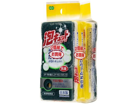 【商品説明】3つの穴があいているので、泡立ちがよく、水切れにすぐれています。研磨材入り不織布で、こびりつき汚れを落とし、中央のやわらかいスポンジ部分が細かい泡をたてます。スポンジ部分に抗菌剤使用。お得な2個組。【仕様】●サイズ：約11．8×...