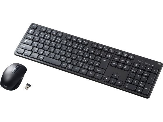 【商品説明】ワイヤレスタイプの静音キーボード＋静音マウスのセット品です。キーボードは、従来のメンブレンキーボードと比較しキータッチ音が格段に小さい静音タイプです。キー印字は耐久性の高いレーザー刻印採用で、消えにくく長期間使用できます。薄型で...