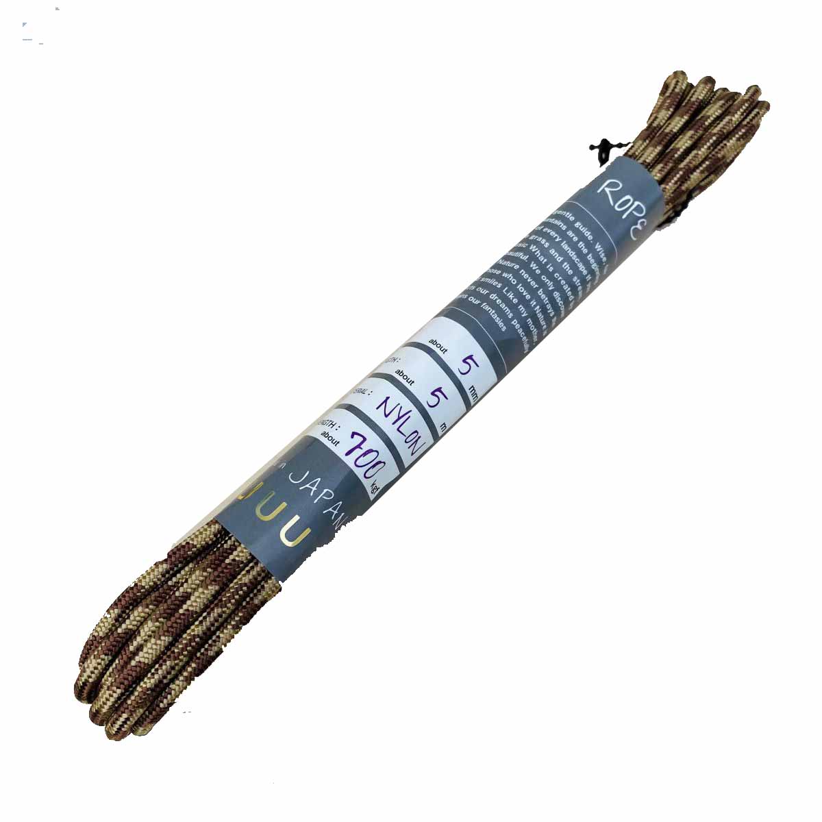 【返品種別A】□「返品種別」について詳しくはこちら□◆引張強度700kgを誇る京都製ナイロンロープ風が強いときにも安心して張り綱としてご使用できます■　仕　様　■サイズ(約)：5mm×5mカラー：サンドカモ重量(約)：100g材質：ナイロン...