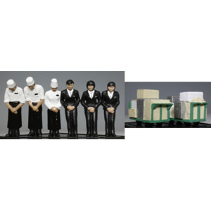 【返品種別B】□「返品種別」について詳しくはこちら□2012年12月 発売※画像は試作品です。【商品紹介】トワイライトエクスプレスの食堂車「ダイナープレヤデス」の乗務員が、ホームで列車が入線する際に出迎えるスタッフ6名と、食堂車へ積載する食...