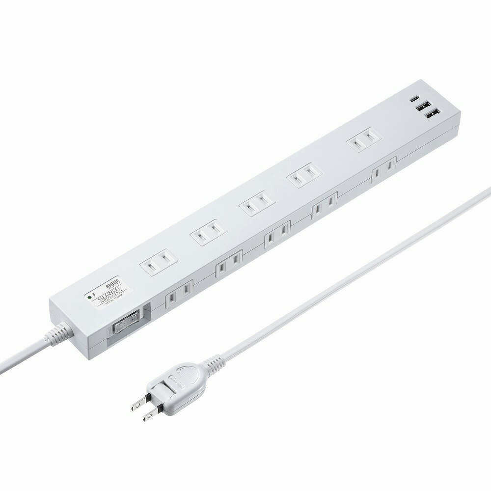 【返品種別A】□「返品種別」について詳しくはこちら□2024年10月 発売メーカー保証期間 6ヶ月AC10個口にType-CとUSB-Aの充電機能を持つタップ。マグネット付き、雷ガード、一括集中スイッチ＆ブレーカー付き。(1m)◆小型ACア...