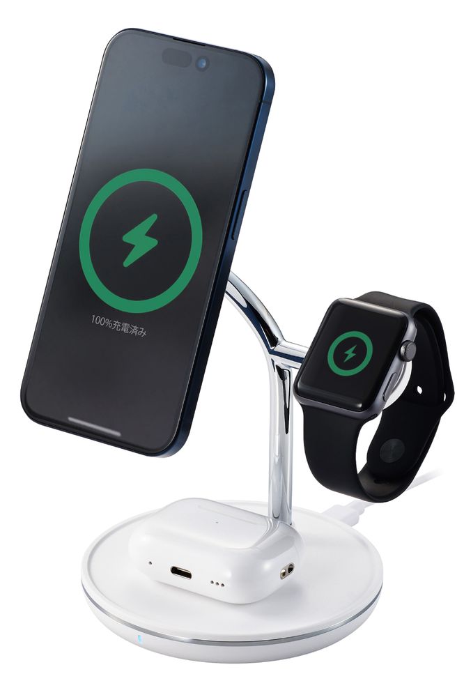 【返品種別A】□「返品種別」について詳しくはこちら□2025年02月 発売メーカー保証期間 1年※スタンド部Qi2:15W、台座部Qi:5W、Apple Watch:高速充電対応◆3in1 Qi2規格ワイヤレス充電スタンドQi2対応スマート...