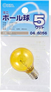 【返品種別A】□「返品種別」について詳しくはこちら□◆ミニボール球■　仕　様　■口金：E12定格消費電力：5W寸法：直径30×高さ46mm入数：1個[LBG3205CY]オーム生活家電＞電球・管球＞白熱電球＞一般電球＞ミニクリプトン電球・ミニ電球