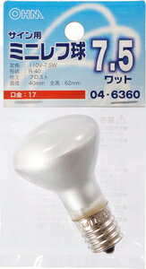 【返品種別A】□「返品種別」について詳しくはこちら□◆サイン用ミニレフ球■　仕　様　■口金：E17定格消費電力：7.5W寸法：直径40×高さ62mm入数：1個[LBR0707F]オーム生活家電＞電球・管球＞白熱電球＞一般電球＞ミニクリプトン...