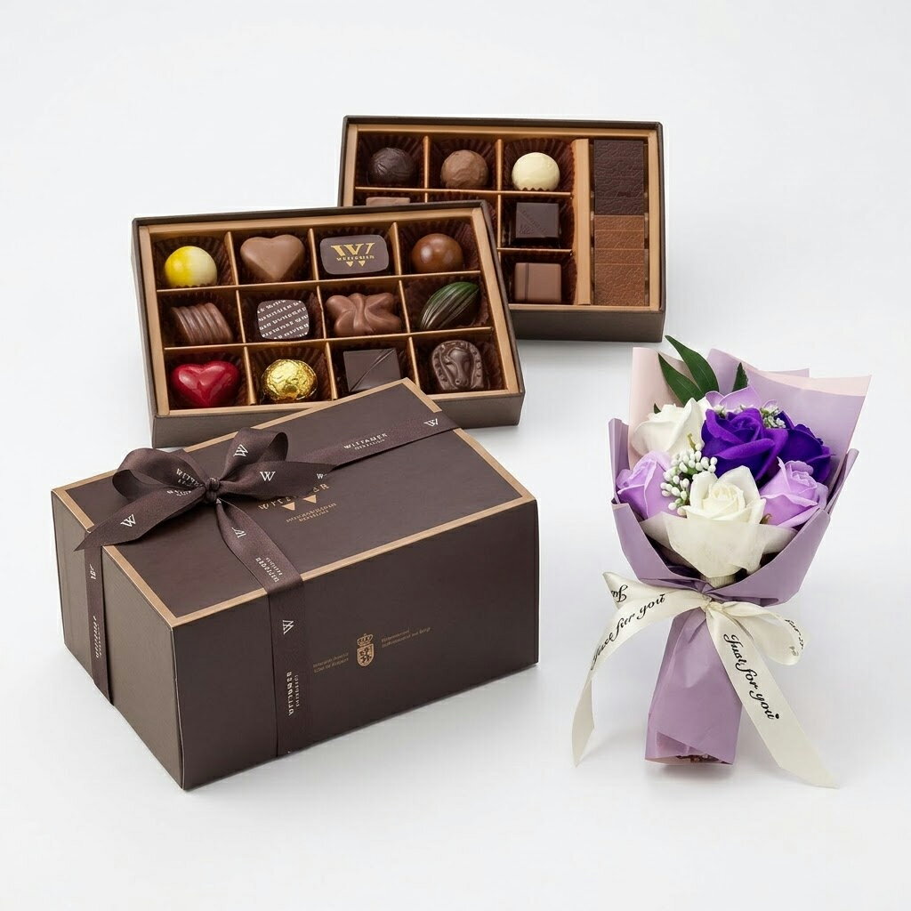 商品名 母の日 花とお菓子セット 2026 ショコラ・リュクス 29粒入 ヴィタメール 卒業祝い 入学祝い ギフト スイーツ ＆ ソープフラワー セット 枯れない花 チョコレート お祝い お返し 内祝い 花束 ブーケ おしゃれ かわいい 女...
