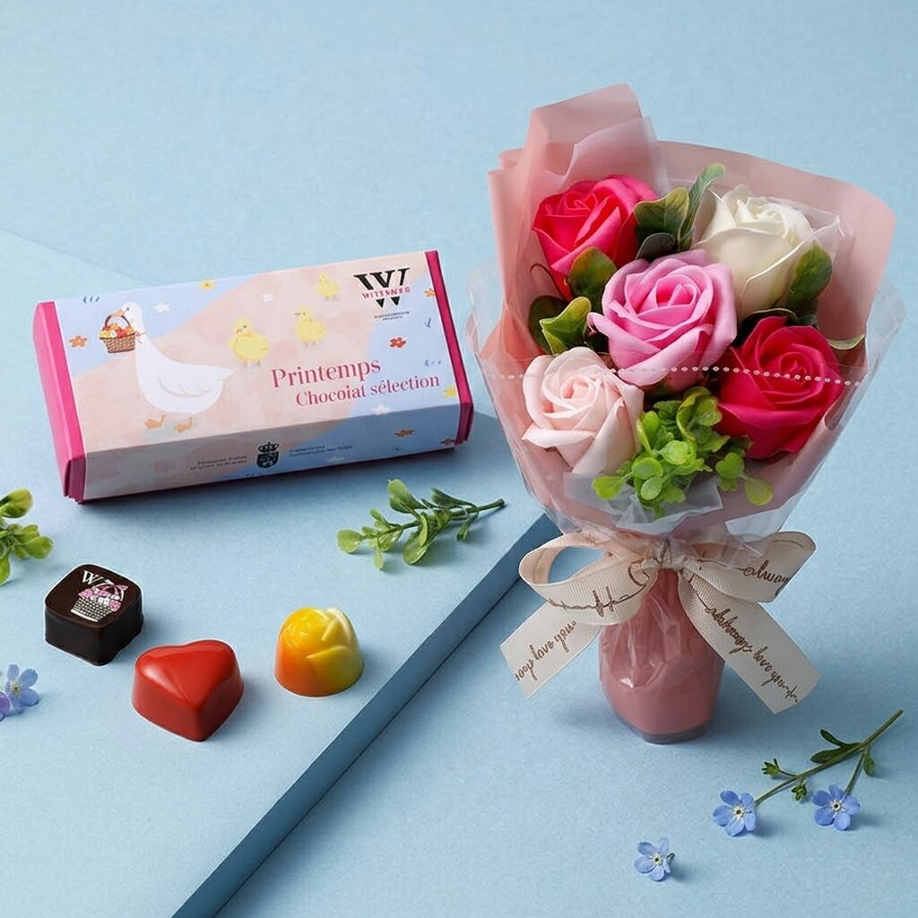商品名 母の日 花とお菓子セット 2026 プランタン ショコラセレクション 3粒入 ヴィタメール 卒業祝い 入学祝い ギフト スイーツ ＆ ソープフラワー セット 枯れない花 チョコレート お祝い お返し 内祝い 花束 ブーケ おしゃれ ...
