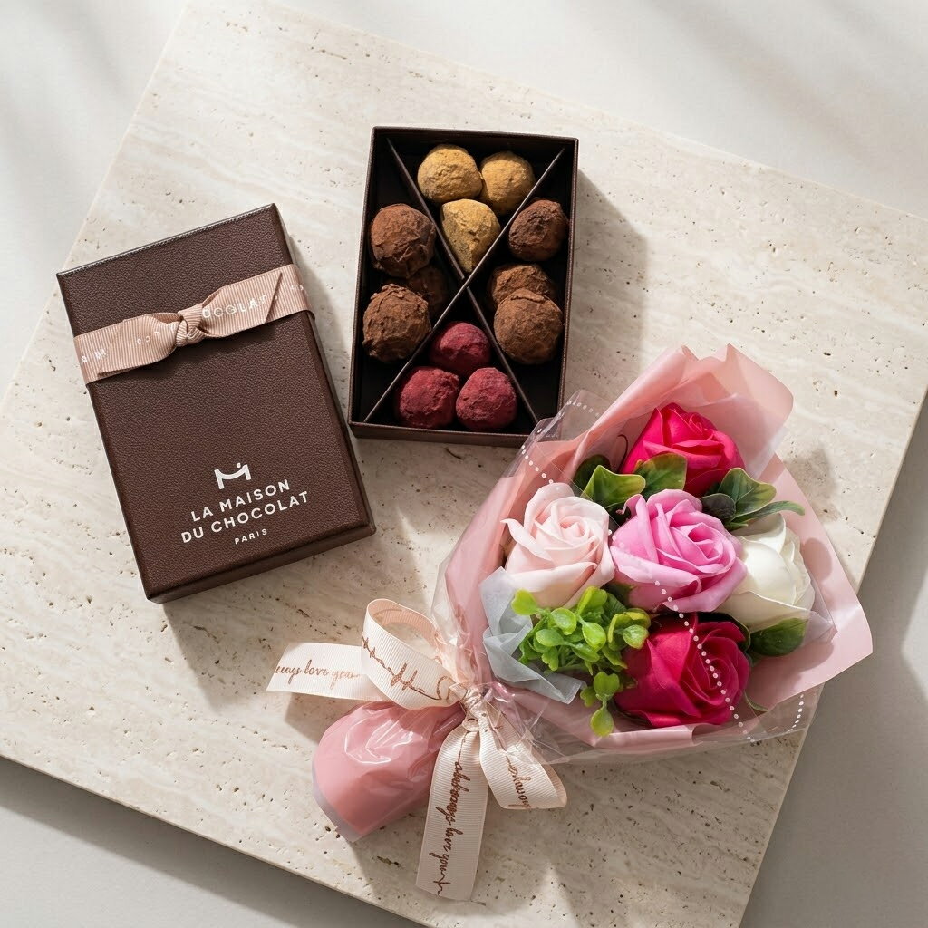 商品名 母の日 花とお菓子セット 2026 トリュフ パルフメ 84g ラ・メゾン・デュ・ショコラ 枯れない花 チョコレート 卒業祝い 入学祝い ソープフラワー セット お祝い お返し 内祝い 花束 ブーケ おしゃれ 子供 合格祝い 就職祝...