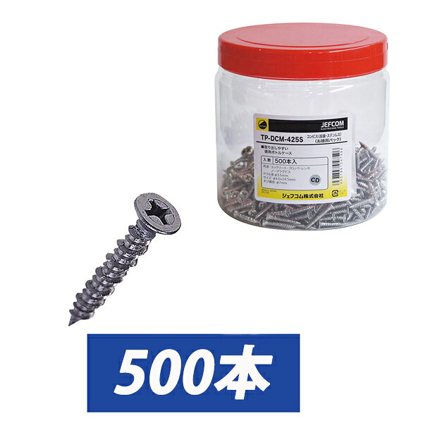 Jefcom・ジェフコム/DENSAN・デンサン コンビス ステンレス 皿頭 お徳用パック TP-DCM-425Sコンクリートに直接ビスが使える！プラグ不要！●お買得な徳用パック●取出しやすいボトルケース●切込み切削面を持つ高いネジ山で、コ...
