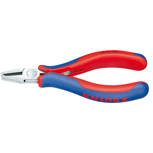 KNIPEX・クニペックス エレクトロニクスアッセンブリープライヤー 3632-125ワイヤーの切断とつぶし用プライヤー。●極めて精密なエレクトロニクス関連、精密機器関連の組み立て作業に最適な高精度のプライヤー。●ワイヤー端の曲げ・切断作業...