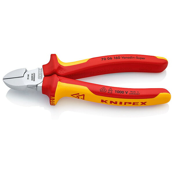 KNIPEX・クニペックス ニッパー 7006-160プライヤーのスペシャリスト！様々な用途に使える、オールラウンドなニッパー高級な素材と精密な加工で長い耐久性を実現軟線および硬線用の精密切刃細い銅線では刃先でもシャープにカットできます。追...