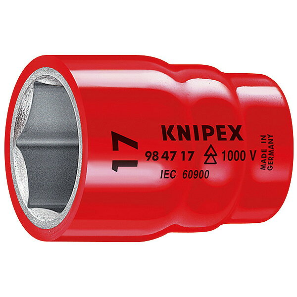 KNIPEX・クニペックス 1/2SQ　絶縁ソケット1000V 9847-181000V絶縁●材質はクロームバナジウム鋼。●DIN EN/IEC60900基準に適合しています。仕様ツール本体クロームメッキ仕上げ6ポイント差込角(”SQ)1/...