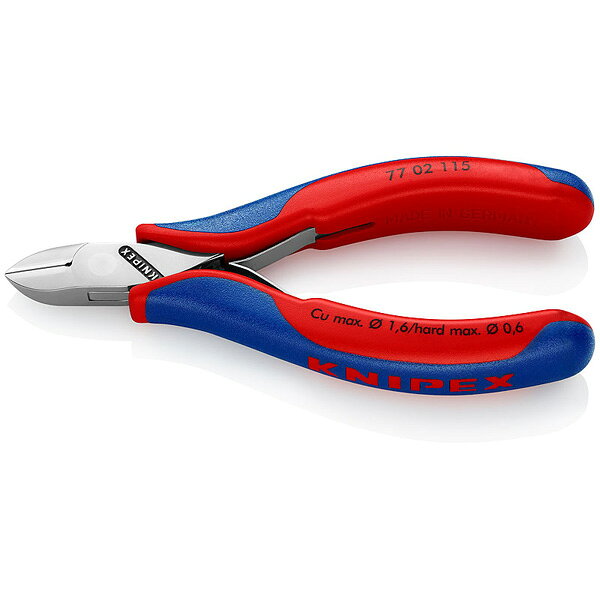 KNIPEX・クニペックス 電工ニッパー 7702-115プライヤーのスペシャリスト！エレクトロニクスや精密機械などの細かい切断作業用負荷を最適化した成型により、よりダイレクトな作業感覚が得られます安定した、遊びのないボックスジョイント構造...
