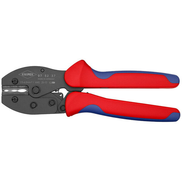 KNIPEX・クニペックス 圧着ペンチ 9752-37ハンダ付けを必要としない端子等の圧着作業に。●ハンダ付けを必要としない端子等の圧着作業に。●このシリーズの圧着プライヤーは工場にて規格に適合するように精密に設定されています。●てこの原理...
