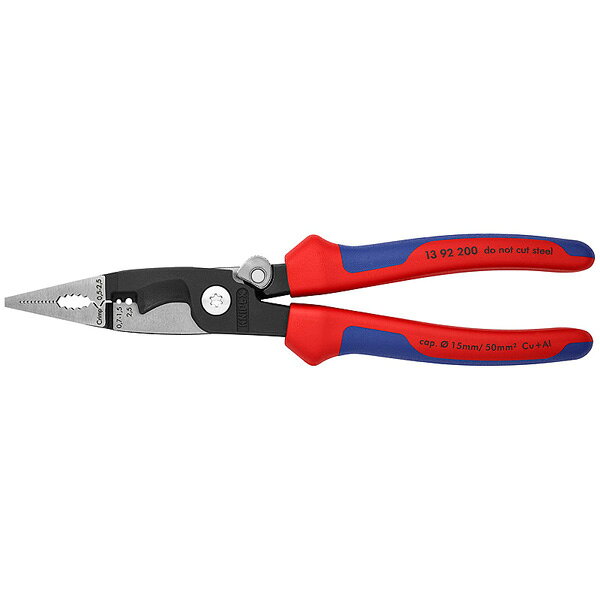 KNIPEX・クニペックス エレクトリックマルチプライヤー 1392-200プライヤーのスペシャリスト！1つのプライヤーに6つの機能電気工事用マルチファンクションプライヤー、平材および丸材の掴み、曲げ、バリ取り、ケーブルの切断、剥ぎ取り、エ...