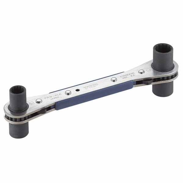 TOP 鉄カンラッチ PRW-4LK特長 ソケット部はロングサイズで1丁で4サイズ（10・12・13・14mm）使用出来ます 軽量化と握り易さを追及して、本体に強化プラスチックを使用しています 本体プレート部は強度と耐久性の高いステンレス製...
