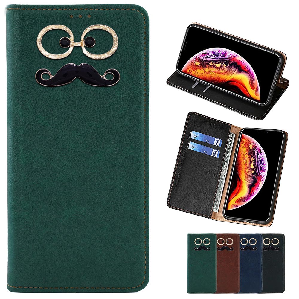 ■ arrows NX9 F-52A ケース 手帳型 カバー arrows NX9 F-52A（アローズ NX9 F-52A）に対応した手帳型スマホケース。 思わず笑顔になるメガネ＆ひげモチーフ！ フロントに配置されたメガネ＆ひげの立体パー...