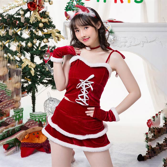 商品 サンタコスプレ衣装 セット内容 キャミソール+スカート+襟飾り+カチューシャ+手袋 素材 ポリエステル サイズ S： 着丈30cm　スカート丈27cm　体重目安42-52kg M： 着丈31cm　スカート丈28cm　体重目安50-57...