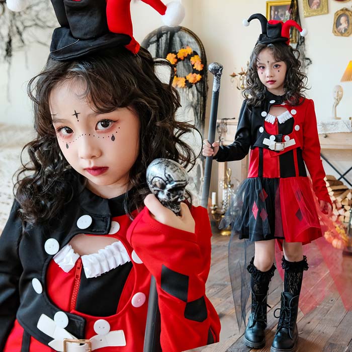商品 ハロウィン コスプレ衣装 素材 ポリエステル セットの内容 髪飾り+長袖トップス+ワンピース サイズ 110 トップス：バスト64cm　肩幅26cm　袖丈49cm　着丈22.5cm ワンピース：バスト60cm　ウエスト56cm　着丈5...