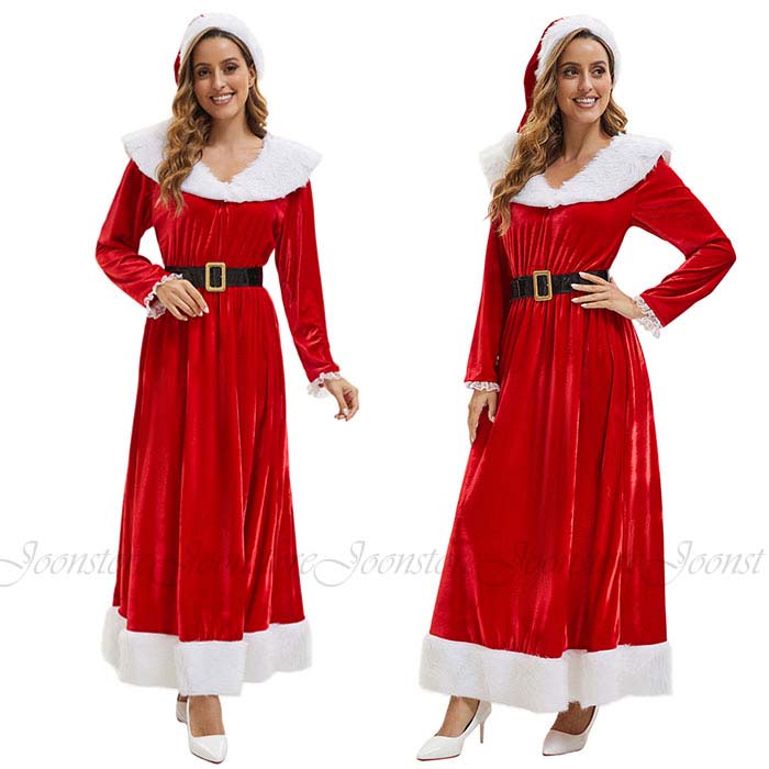 商品 サンタ コスプレ衣装 内容：ワンピース+帽子+エプロン 素材 ポリエステル サイズ S　バスト100cm　ウエスト80cm　肩幅43cm　袖丈61cm　着丈138cm M　バスト104cm　ウエスト84cm　肩幅44cm　袖丈62cm...