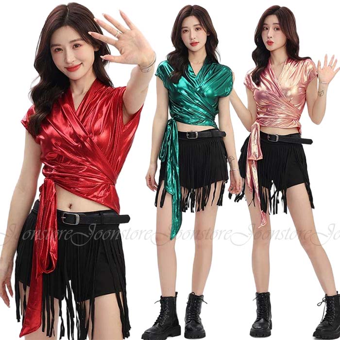 商品 ダンス衣装 セットの内容 トップス+ショートパンツ+ベルト 素材 ポリエステル サイズ S：バスト86CM ウエスト68CM ヒップ88CM 適応身長155-160CM 適応体重42-47KG M：バスト90CM ウエスト72CM ヒ...