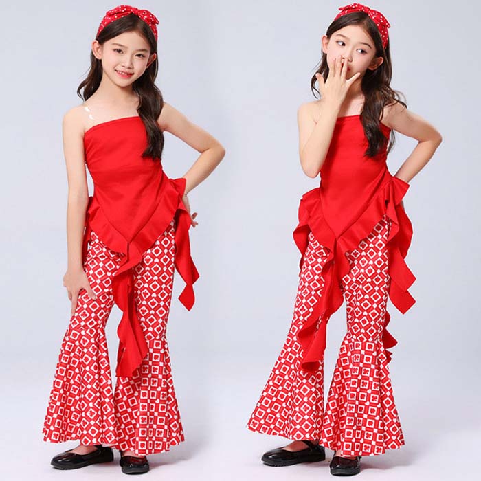 商品 キッズ ダンス衣装 内容 トップス単品 2点セット：トップス＋パンツ 3点セット：2点セット＋髪飾り 素材 ポリエステル サイズ 110　パンツ丈64cm　適用体重15kg 120　パンツ丈67cm　適用体重22kg 130　パンツ丈...