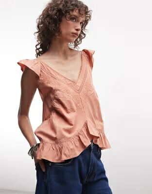 ブランド名Reclaimed Vintage性別Women(レディース)商品名Reclaimed Vintage top with frill sleeves and lace trim in washed orangeカラーCoral
