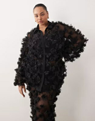 ブランド名ASOS Luxe性別Women(レディース)商品名ASOS LUXE Curve mesh shirt in black with 3D flower petals - part of a setカラーBlack