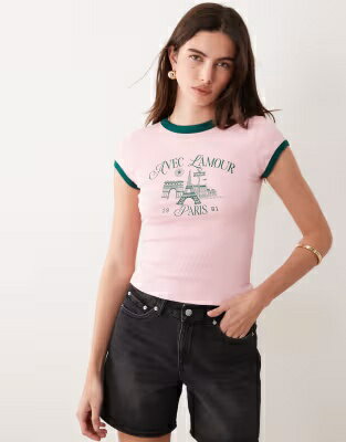 ブランド名ASOS DESIGN性別Women(レディース)商品名ASOS DESIGN ringer baby tee with Avec L'Amour Paris graphic in pinkカラーPINK