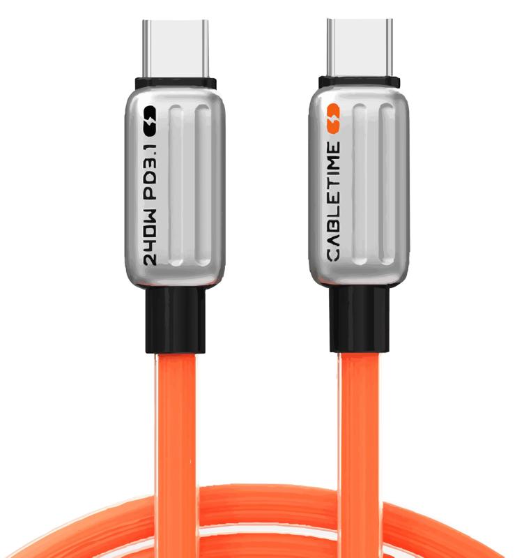 CABLETIME USB CケーブルPD240W超急速充電 E-MARKチップ搭載 データ転送480Mbps / iPhone、iPad、Android、Windows PC、MacBook対応 (オレンジ, 2m)240W USB-C ...