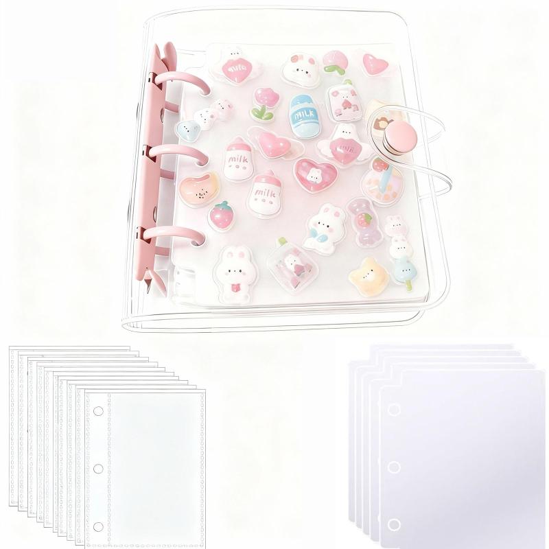 シール帳 透明 女の子 A8 ミニ バインダー リフィル×10枚 はがせ易い下敷き×5枚 PPシート カードポケット シール台紙 手帳 プリ帳 透明シール帳A8サイズの手のひらミニバインダーセット セット内容：カードポケット（10枚）、下敷...