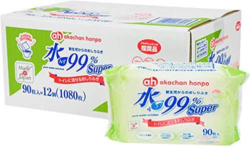 アカチャンホンポ 赤ちゃん本舗 水99% Super トイレに流せる おしりふき 90枚×12個