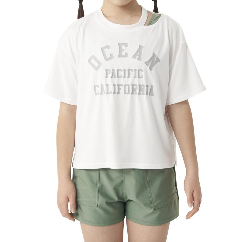 Ocean Pacific(オーシャンパシフィック) キッズ水着3点セットTシャツ ブラ キュロットパンツ 564808ガールズTシャツ：ポリエステル100％で、速乾性と伸縮性があります。ネックにカットが入ったこだわりデザインです。胸にはブ...