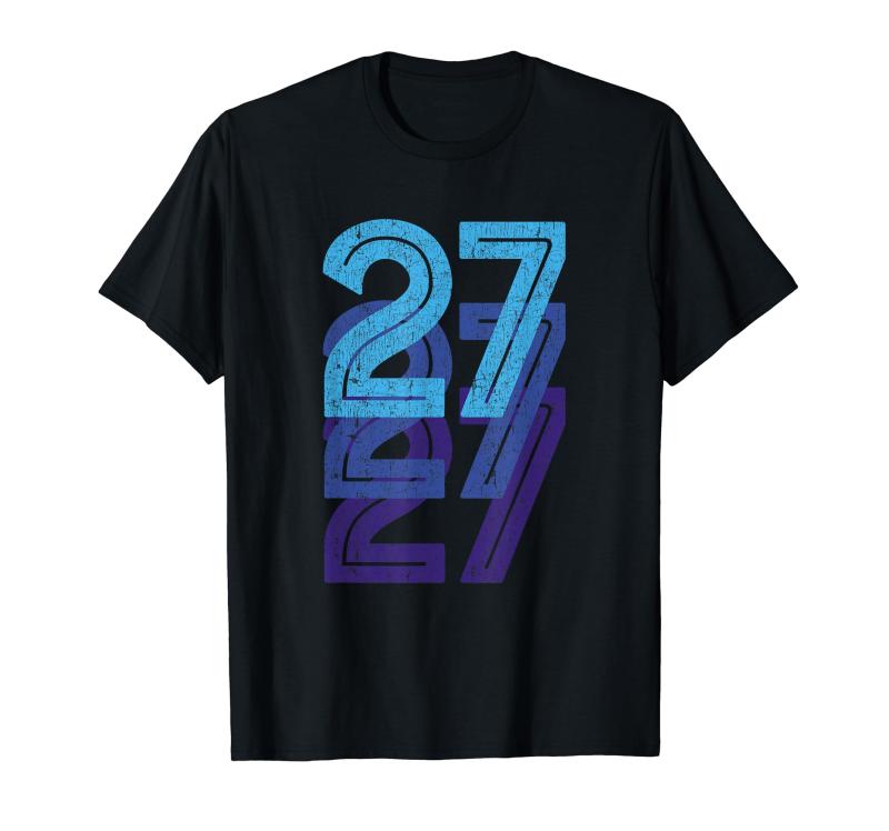 27 Lucky Number 27th Year Birthday Age スポーツチーム Tシャツ男の子、女の子、男性、女性のためのナンバー27。 あなたの年齢、あなたの誕生年、ナンバー、スポーツ番号、その他の特別な意味であろうと、この...