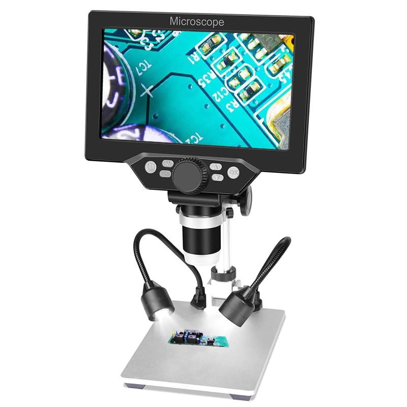 デジタルUSB顕微鏡 7インチLCDマイクロスコープ 12MP 1-1200X倍率 電子顕微鏡 ハンドヘルドカメラビデオレコーダー 8 LEDライト 充電式バッテリー 回路基板修理用 補助光2個付き 日本語取扱