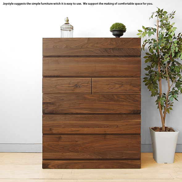 Walnut Wood Furniture／ハイチェスト 90 # MEMO商品説明 ウォールナット無垢材を使用したシンプルなデザインの6段チェスト（幅90cm）。 前板にはウォールナット無垢材を、それ以外は突板を使用しており重厚な木目と、...