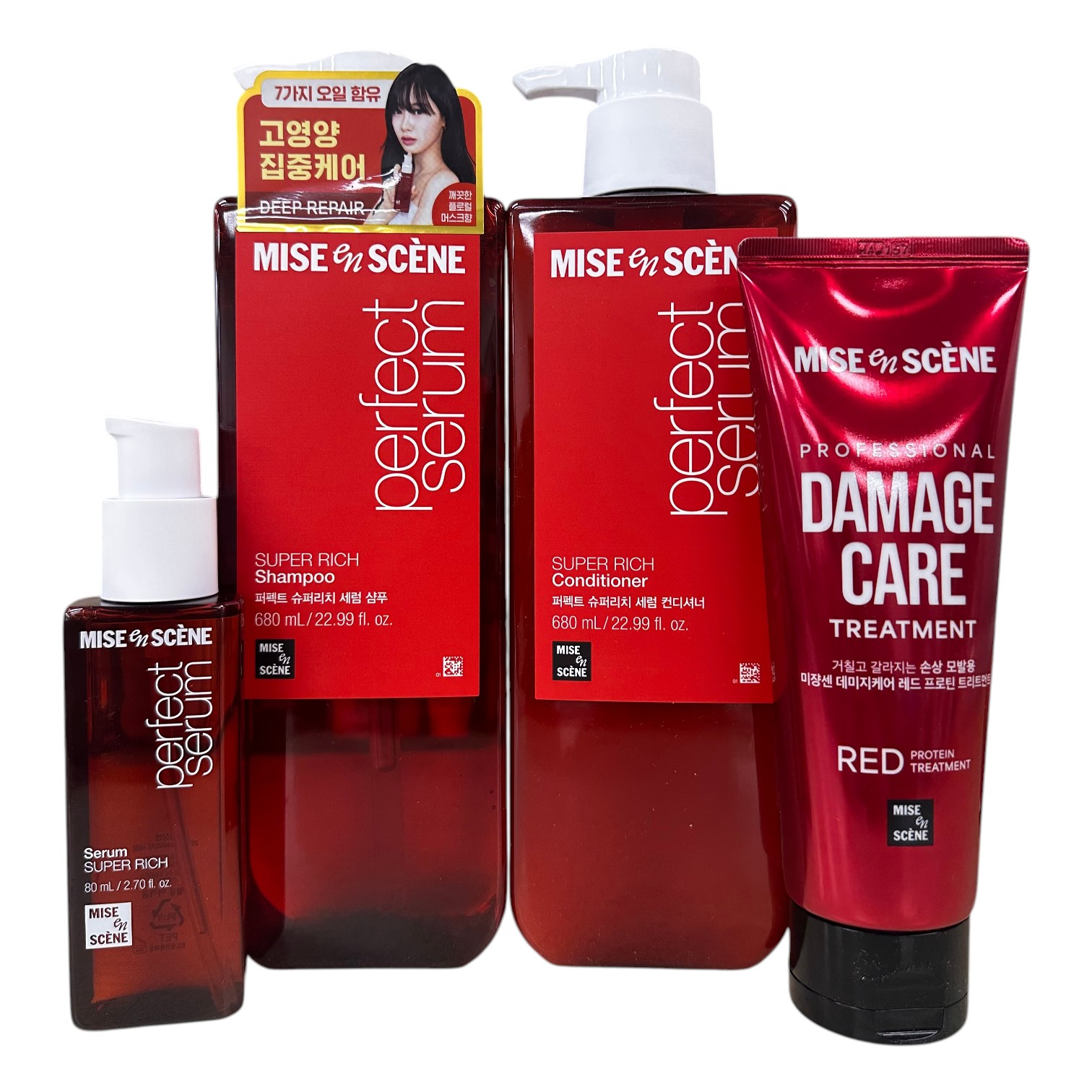 NEW SUPER RICH Shampoo 680ml*1本+Conditioner680ml*1本 DAMAGEトリートメント180ml*1本 (RED) SUPER RICH Serum 1本 合わせて4本 100%本物、偽物なら10...